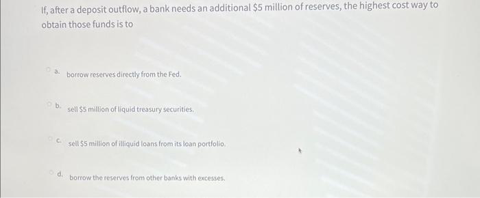 Solved If, after a deposit outflow, a bank needs an | Chegg.com