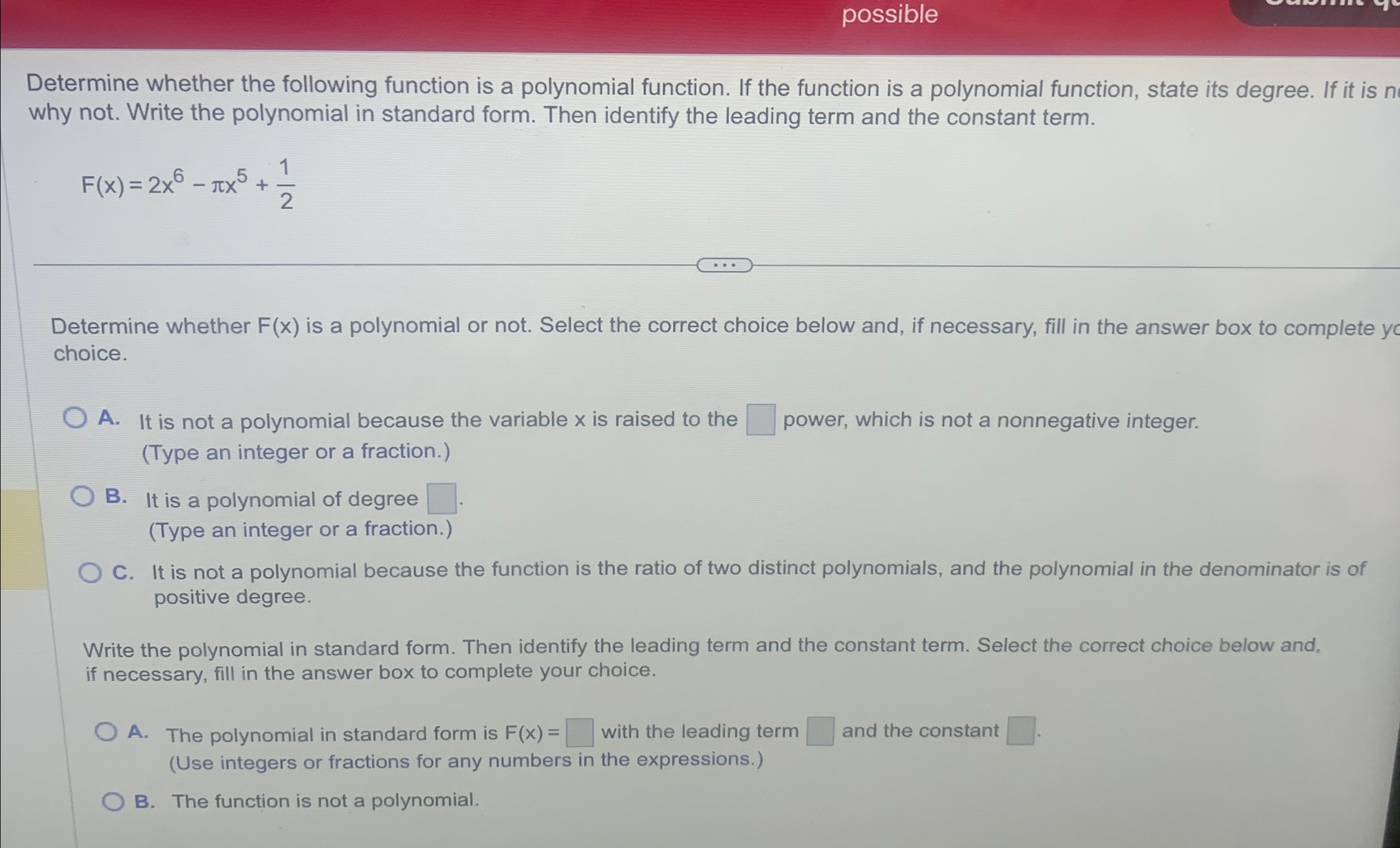 Solved Determine whether the following function is a | Chegg.com