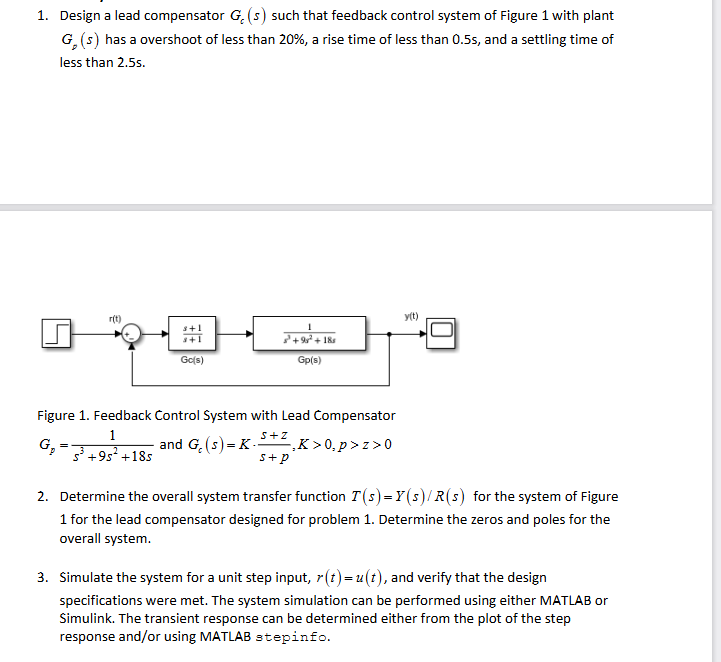 Design a lead compensator Gc(s) ﻿such that feedback | Chegg.com
