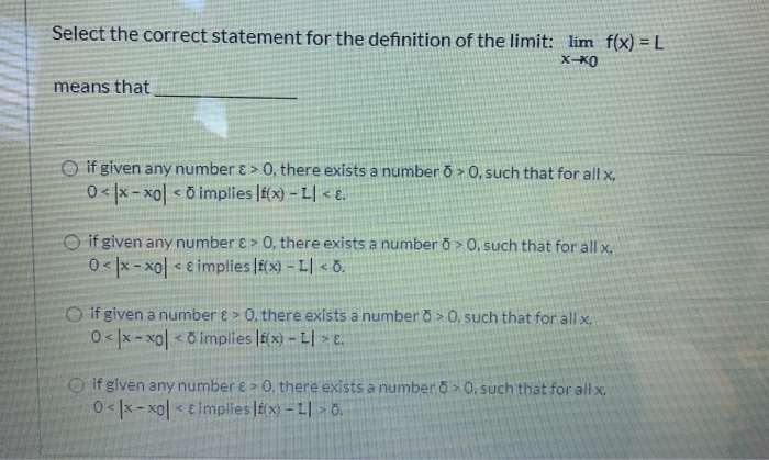 Solved Select The Correct Statement For The Definition Of