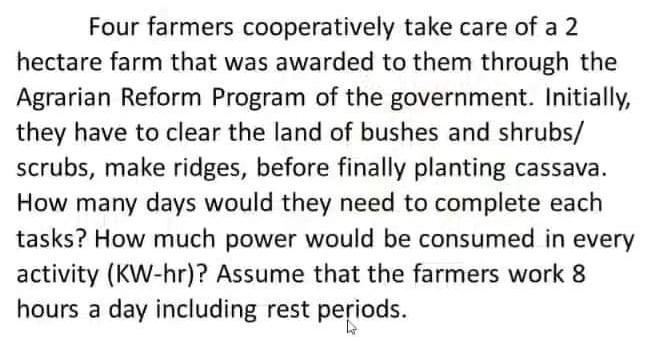Solved Four farmers cooperatively take care of a 2 hectare | Chegg.com