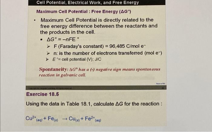 Solved Cell Potential, Electrical Work, and Free Energy | Chegg.com
