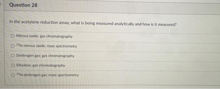 Solved Question 28 In the acetylene reduction assay, what is | Chegg.com