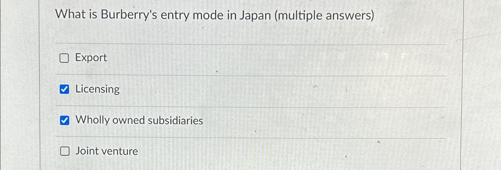Solved What is Burberry's entry mode in Japan (multiple | Chegg.com