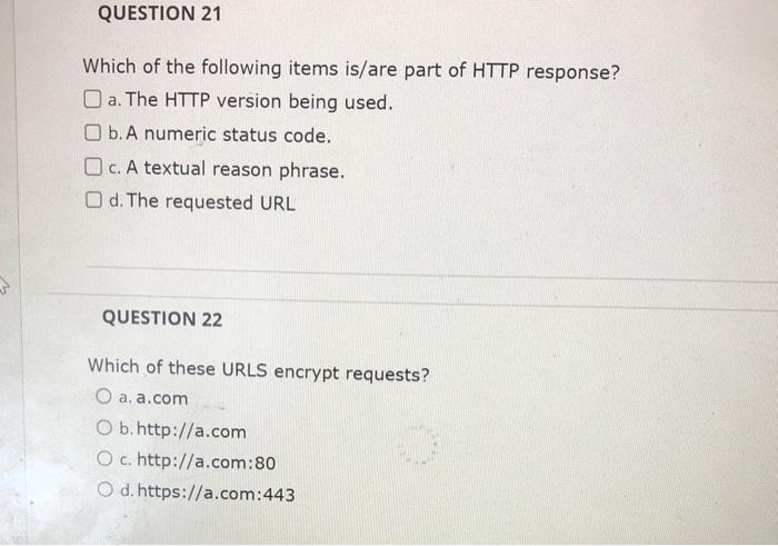 Solved Which of the following items is/are part of HTTP | Chegg.com