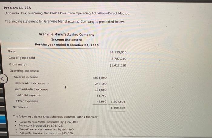 Solved Problem 11-58A (Appendix 11A) Preparing Net Cash | Chegg.com