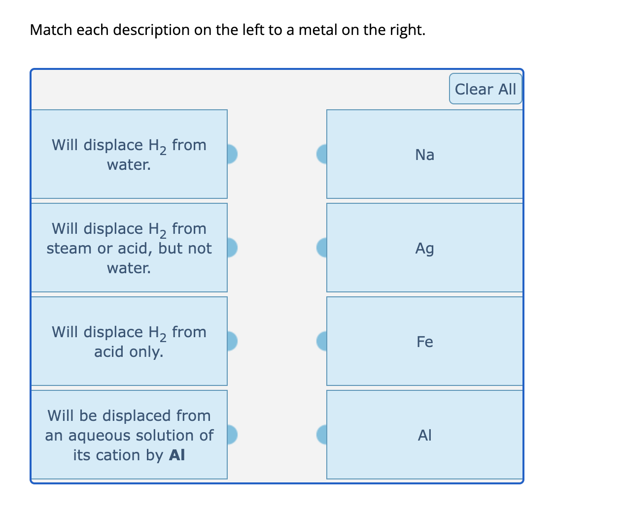Solved Match each description on the left to a metal on the | Chegg.com