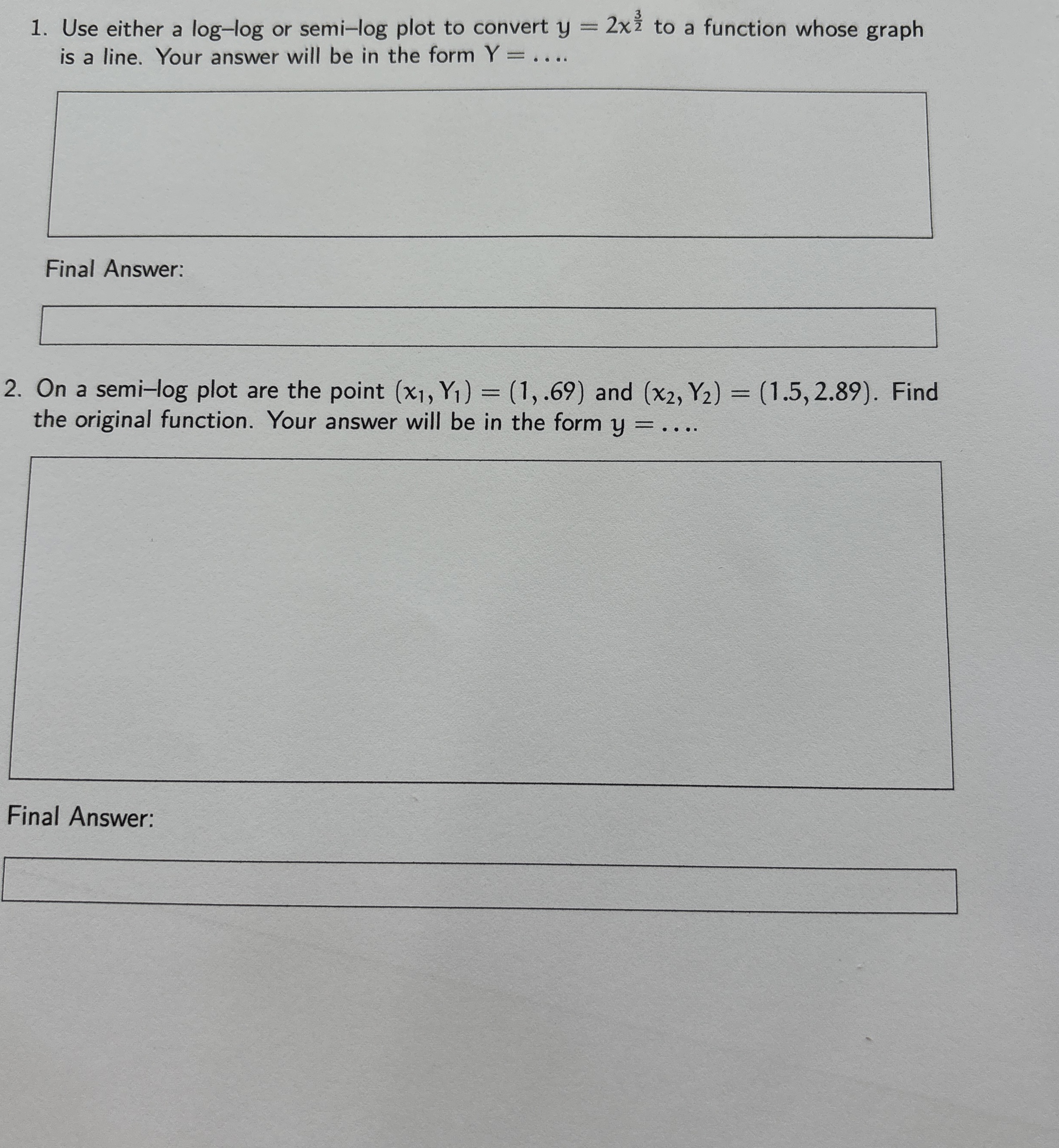 Solved Use either a log-log or semi-log plot to convert | Chegg.com