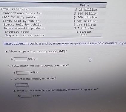 Solved \table[[,Value],[Total reserves:,$25 | Chegg.com