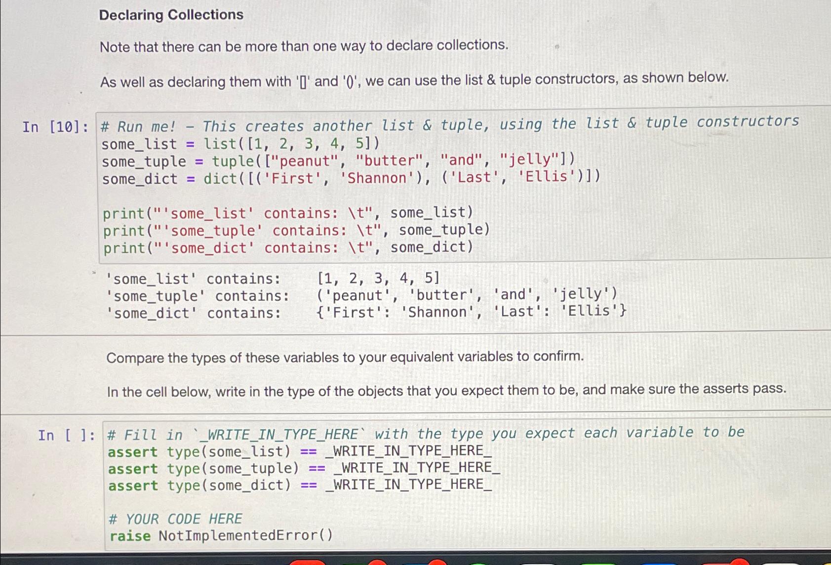 Solved Declaring Collectionsnote That There Can Be More Than