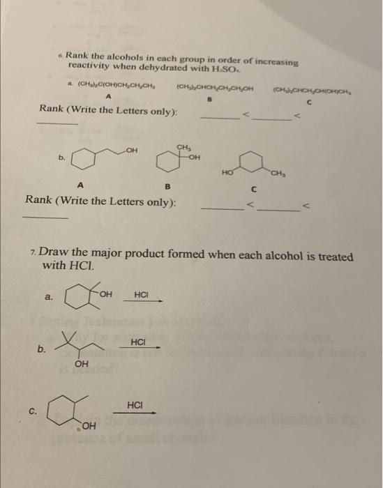Solved 6. Rank the alcohols in each group in order of | Chegg.com
