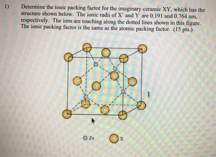 Solved 1) Determine the ionic packing factor for the | Chegg.com