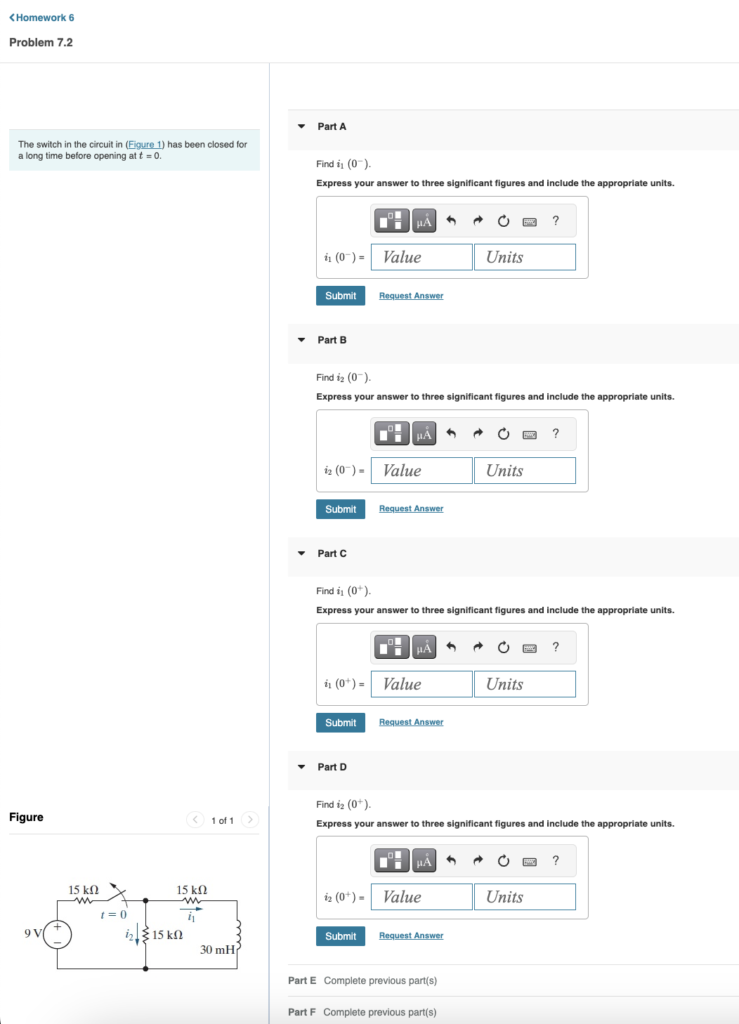 Solved PLEASE COMPLETE PARTS A THROUGH DThe switch in the | Chegg.com