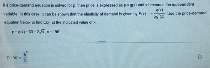 Solved If a price-demand equation is solved for p, then | Chegg.com
