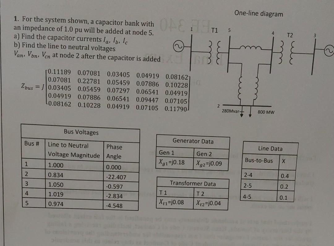 Solved One-line diagram 1. For the system shown, a capacitor | Chegg.com
