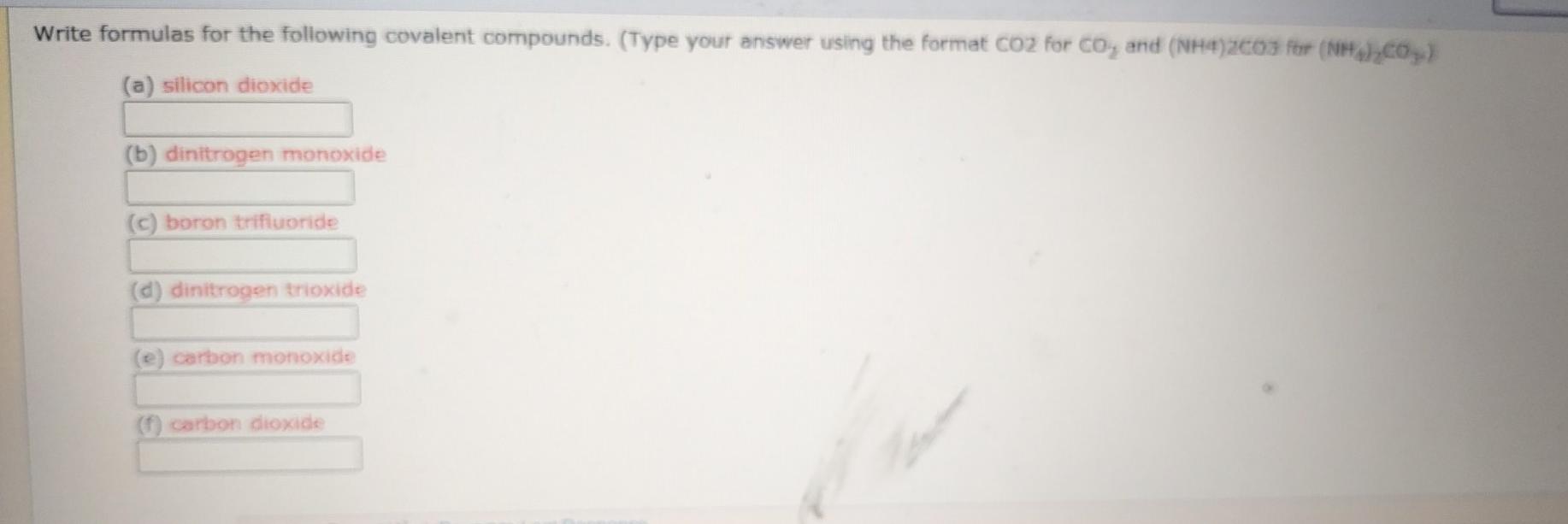 Solved Write formulas for the following covalent compounds. | Chegg.com
