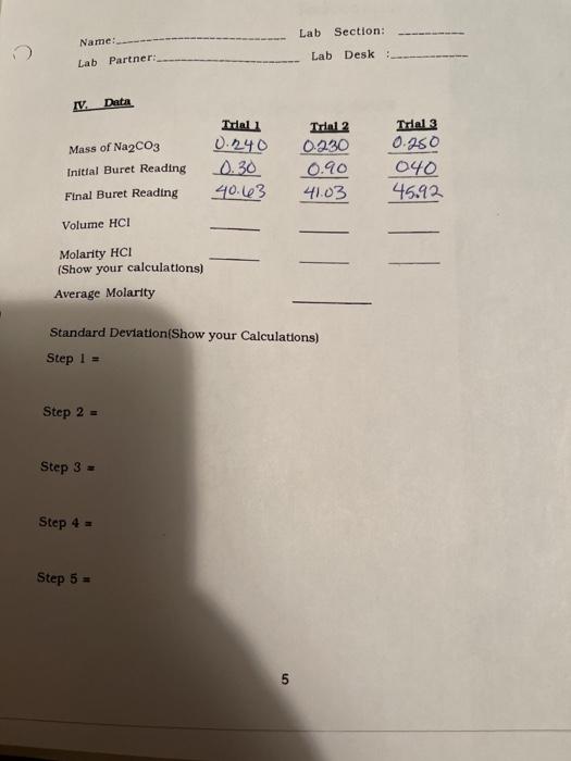 Solved Lab Section: Name: Lab Desk Lab Partner: V Data Mass | Chegg.com