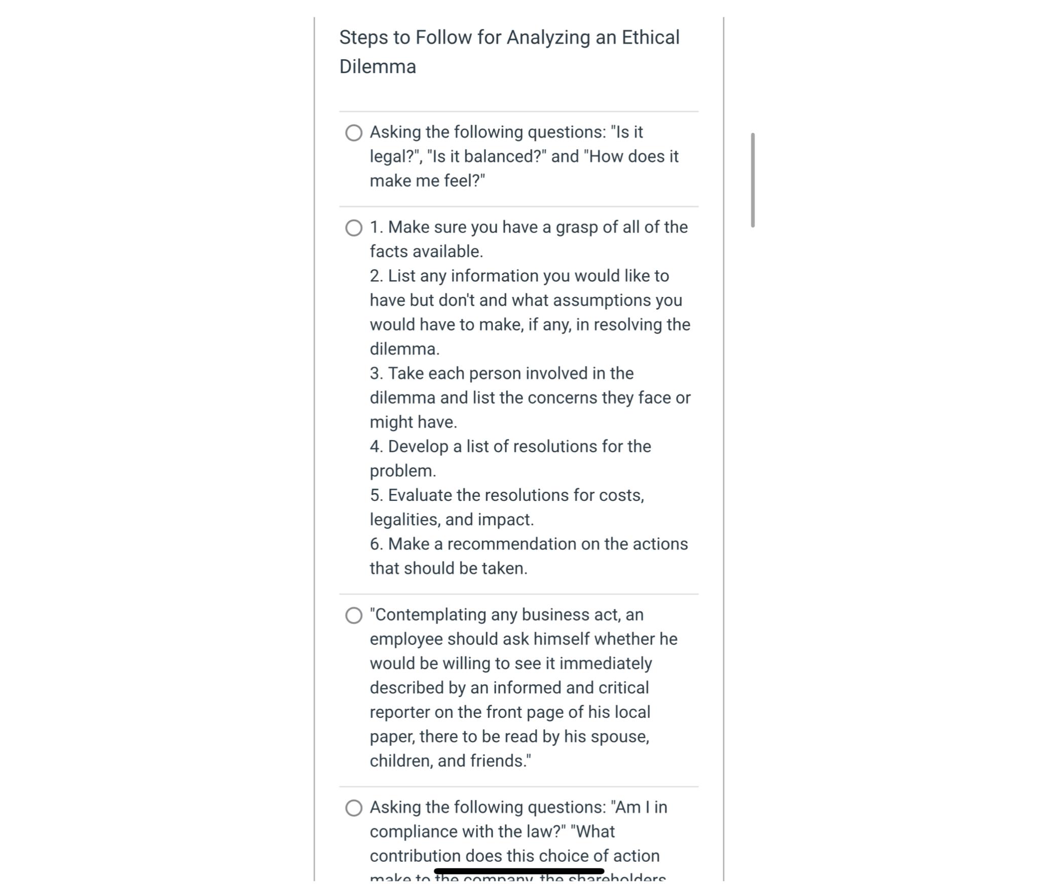 Solved Steps to Follow for Analyzing an Ethical | Chegg.com