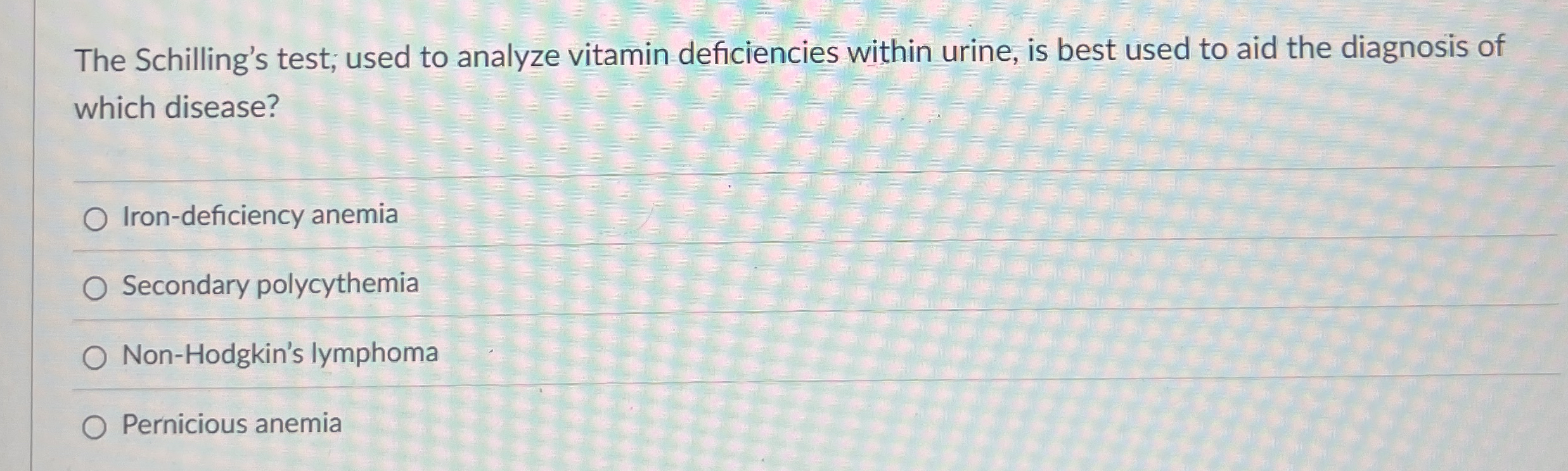 Solved The Schilling's test; used to analyze vitamin | Chegg.com