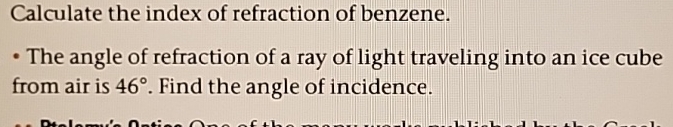 Solved Calculate the index of refraction of benzene.The | Chegg.com