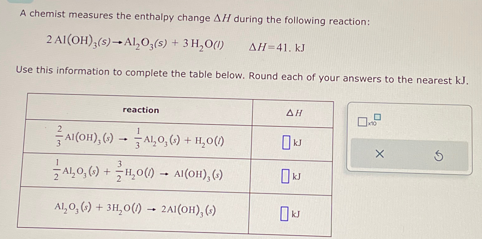 Solved A chemist measures the enthalpy change ΔH ﻿during the | Chegg.com