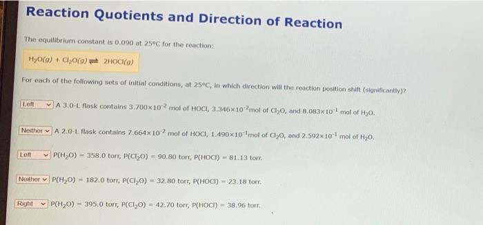 Solved Reaction Quotients and Direction of Reaction The | Chegg.com
