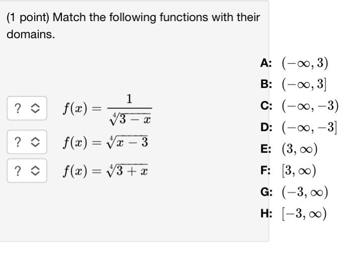 Solved (1 point) Match the following functions with their | Chegg.com