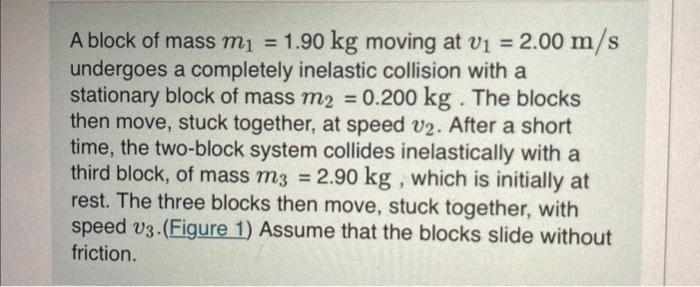 Solved A block of mass m1=1.90 kg moving at v1=2.00 m/s | Chegg.com