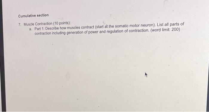 Solved Cumulative section 7. Muscle Contraction (10 points): | Chegg.com
