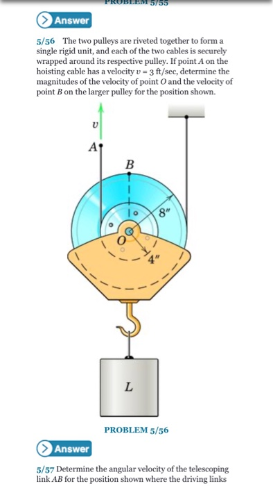 Solved PROBLEM 5/55 > Answer 5/56 The two pulleys are | Chegg.com
