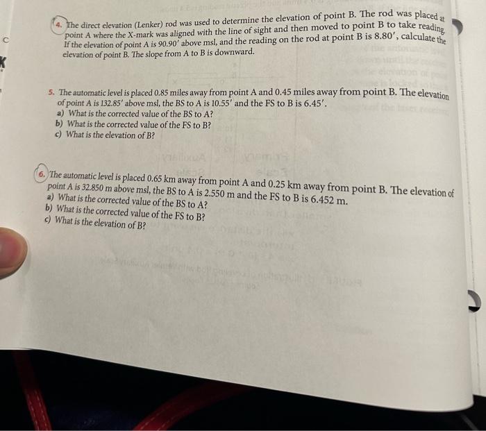 Solved 4. The direct elevation (Lenker) rod was used to | Chegg.com