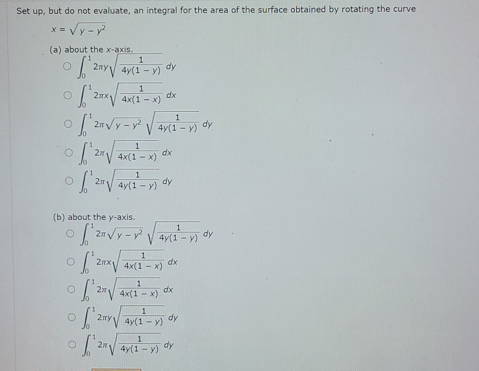 Solved Set up, but do not evaluate, an integral for the area | Chegg.com