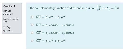 Solved Question 3 The complementary function of differential | Chegg.com
