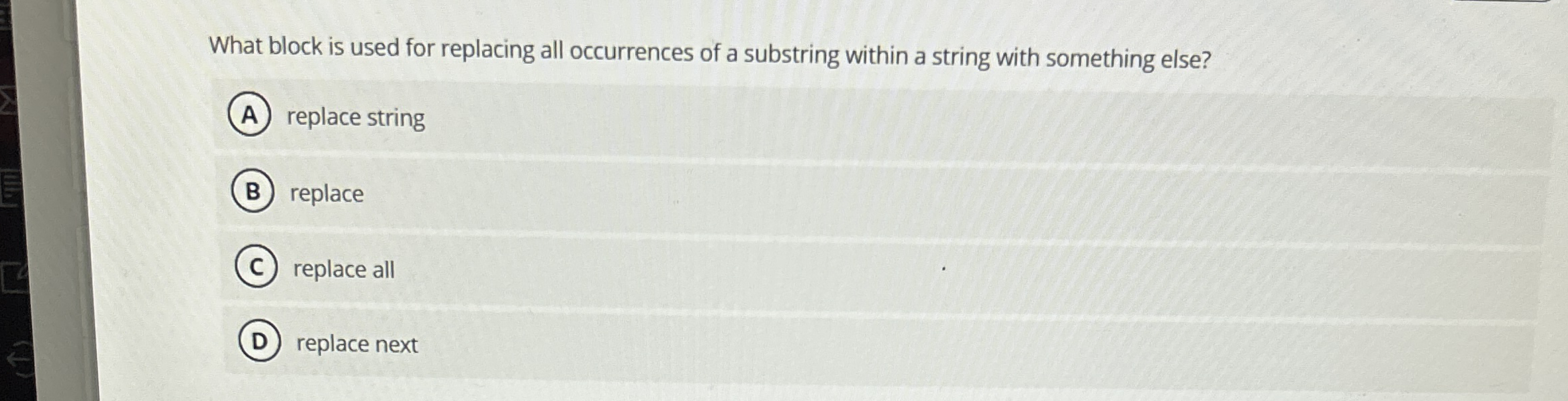Solved What block is used for replacing all occurrences of a | Chegg.com