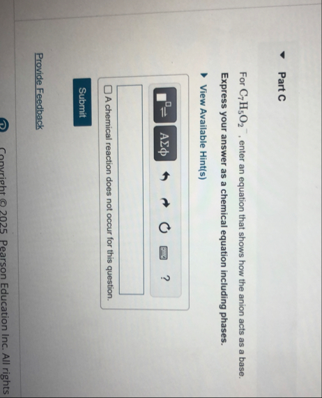 Solved Part CFor C7H5O2-, ﻿enter an equation that shows how | Chegg.com
