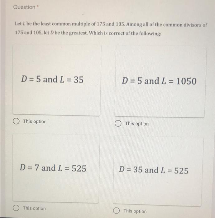Solved Question Let I be the least common multiple of 175 | Chegg.com