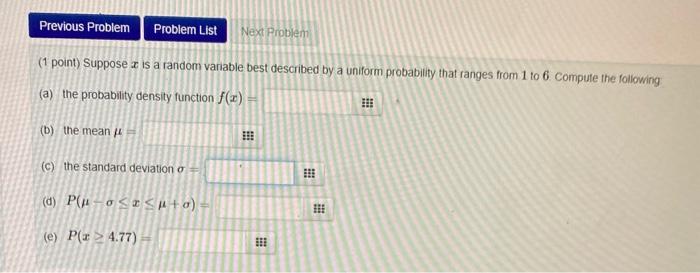 Solved (1 point) Suppose x is a random variable best | Chegg.com