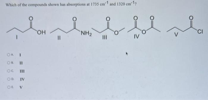 Solved Which of the compounds shown has absorptions at 1735 | Chegg.com