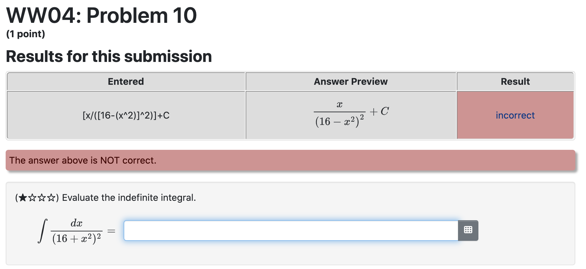 Solved WW04: Problem 10(1 ﻿point)Results for this | Chegg.com