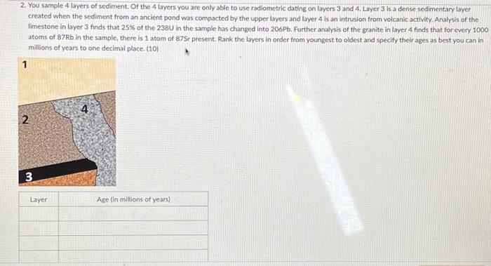 Solved 2. You sample 4 layers of sediment. Of the 4 layers | Chegg.com