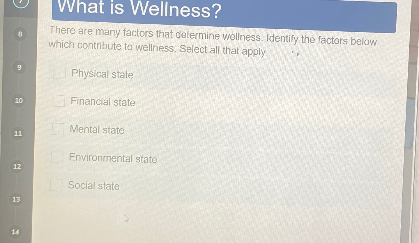 Solved What is Wellness?There are many factors that | Chegg.com