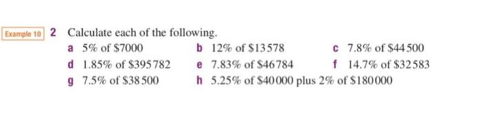 Solved Example 10 2 Calculate each of the following. a 5% of | Chegg.com