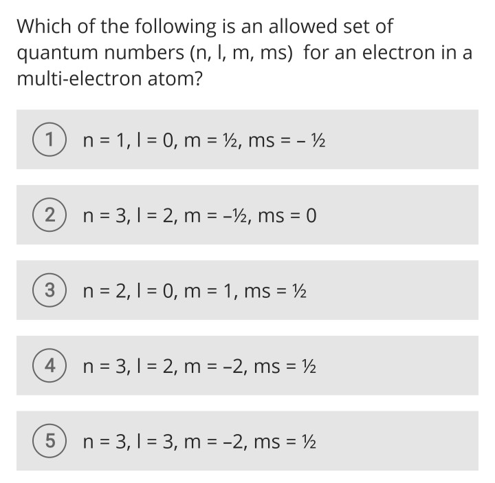 Solved Which of the following is an allowed set of quantum | Chegg.com
