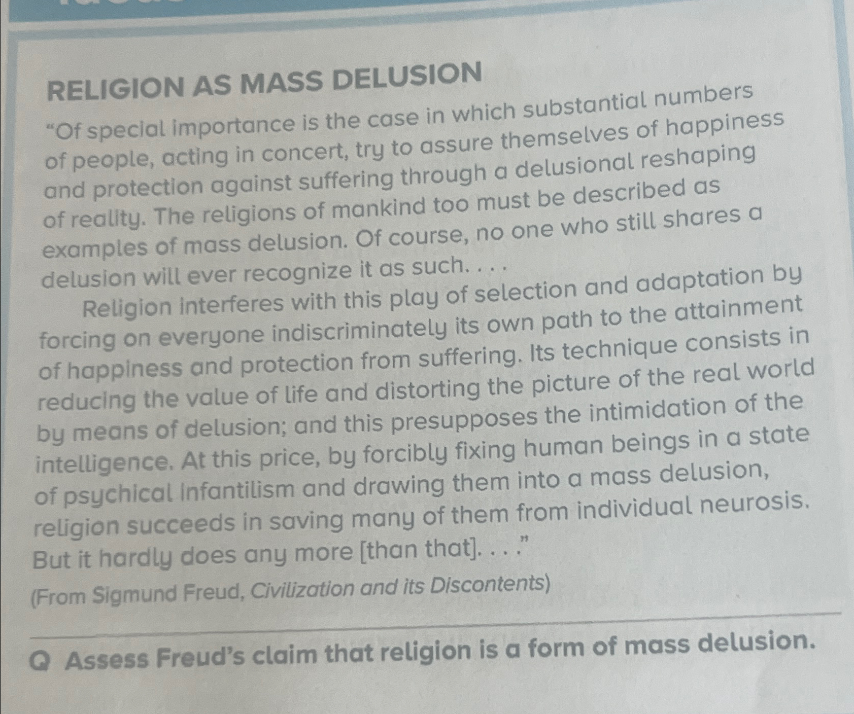 Solved RELIGION AS MASS DELUSION"Of special importance is | Chegg.com
