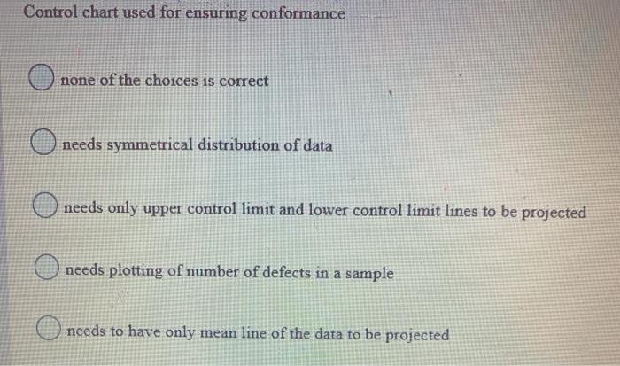 Solved Control chart used for ensuring conformance Onone of | Chegg.com