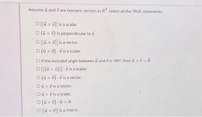 Solved Assume u and v are nonzero vectors in R3. Select all | Chegg.com