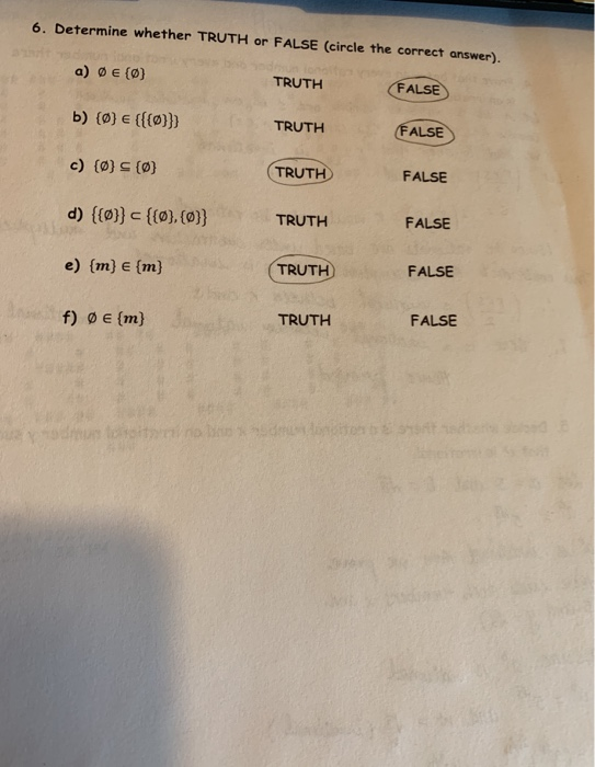 Solved 6. Determine whether TRUTH or FALSE (circle the | Chegg.com