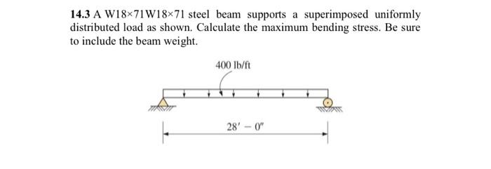 Solved 14.3 A W18 8×1 W18×71 steel beam supports a | Chegg.com