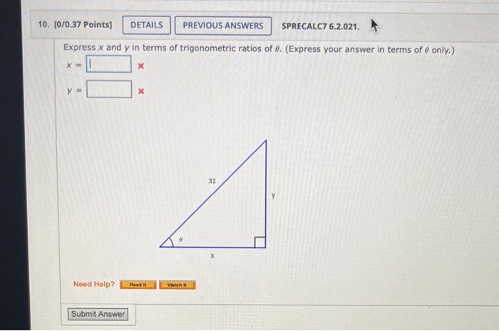 Solved Express x and y in terms of trigonometric ratios of | Chegg.com