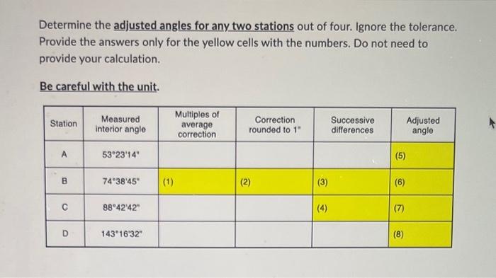 Solved Determine the adjusted angles for any two stations | Chegg.com